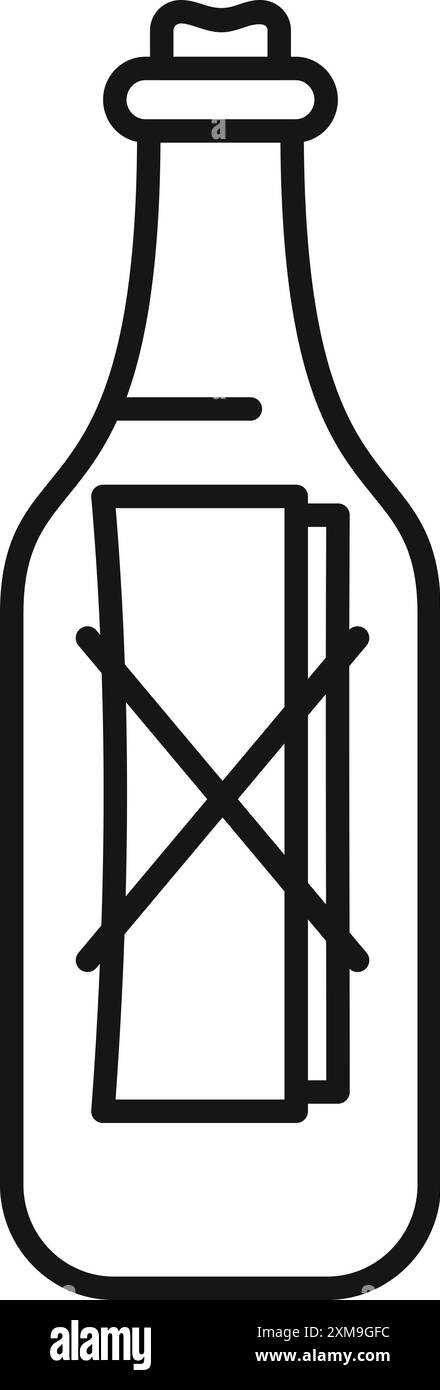 Simple line drawing of a message in a bottle, isolated on a white ...
