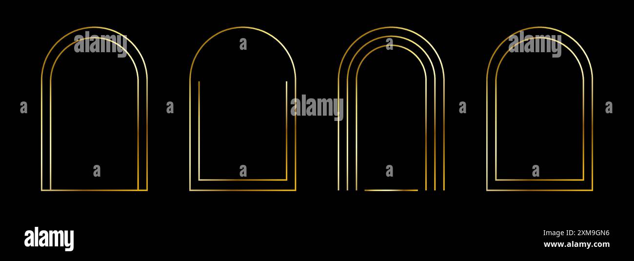 Thin golden arch frame set. Gold arc border collection in art deco ...