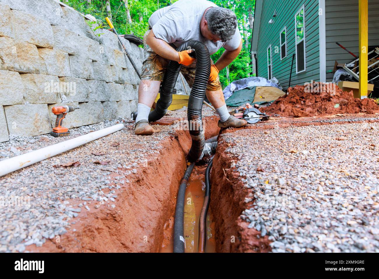 Laying assembling is drainage pipes for outflow of rainwater stormwater ...