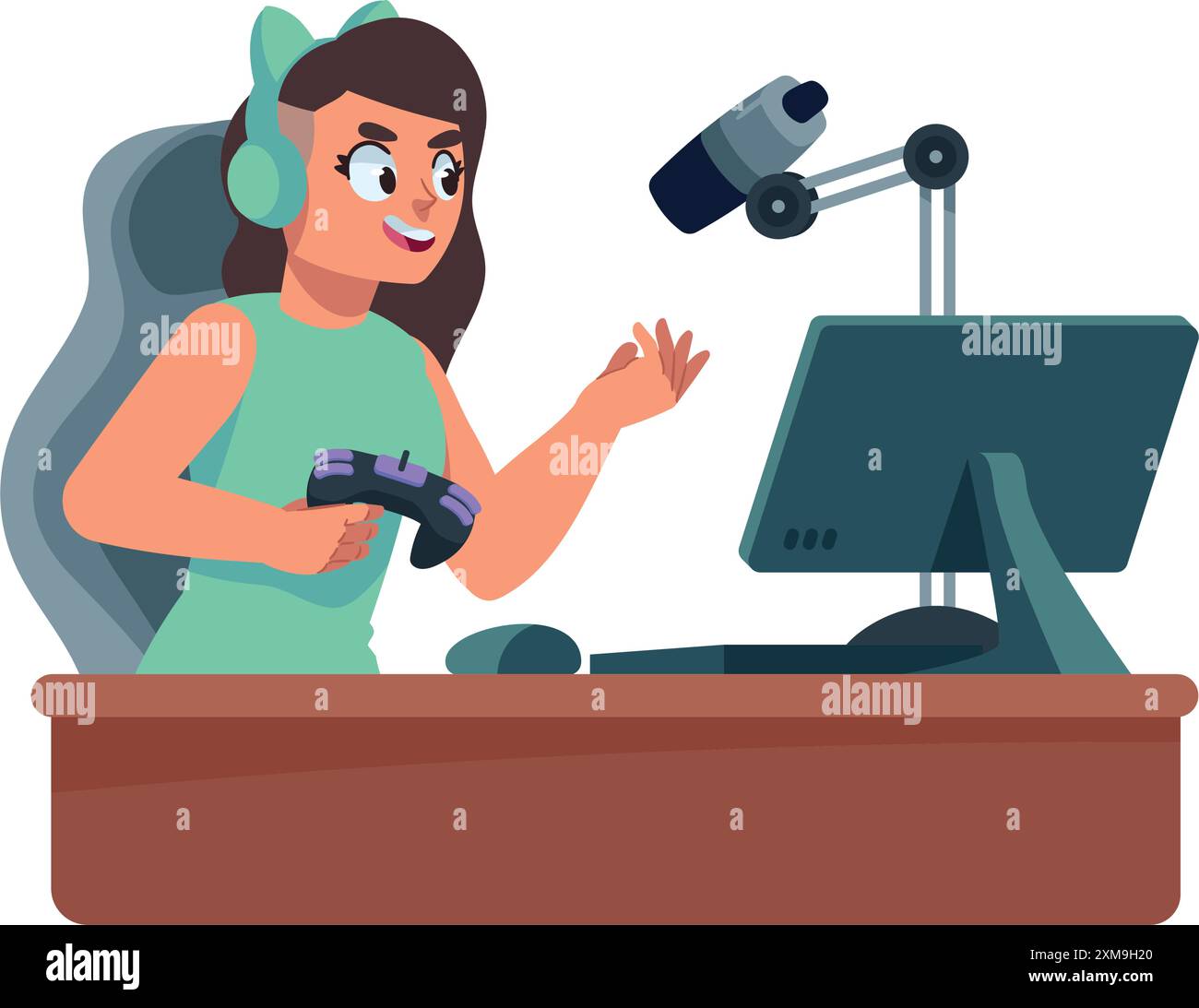 streamer girl gamer with cat ears headset Stock Vector Image & Art - Alamy