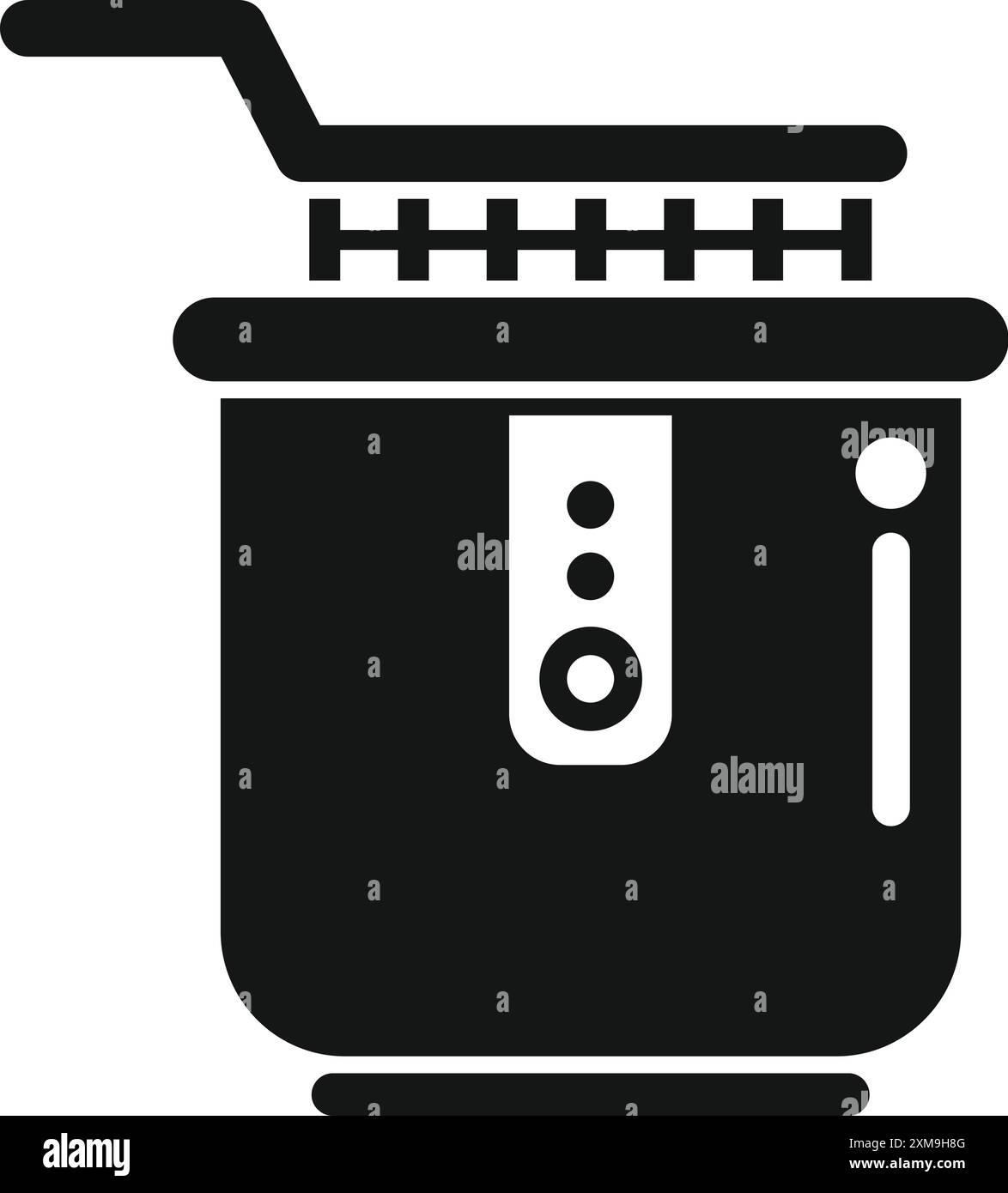 Simple black icon of a deep fryer with basket raised, ideal for recipe ...