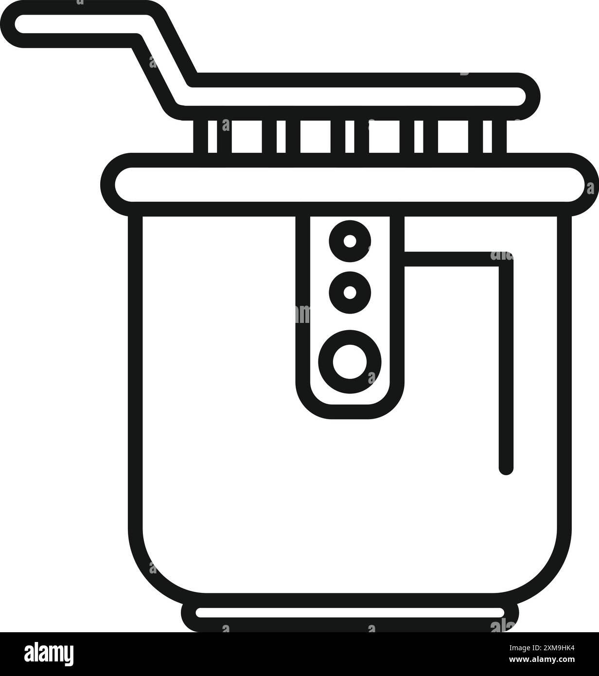 Line art icon of a deep fryer pot with a basket being lowered for ...