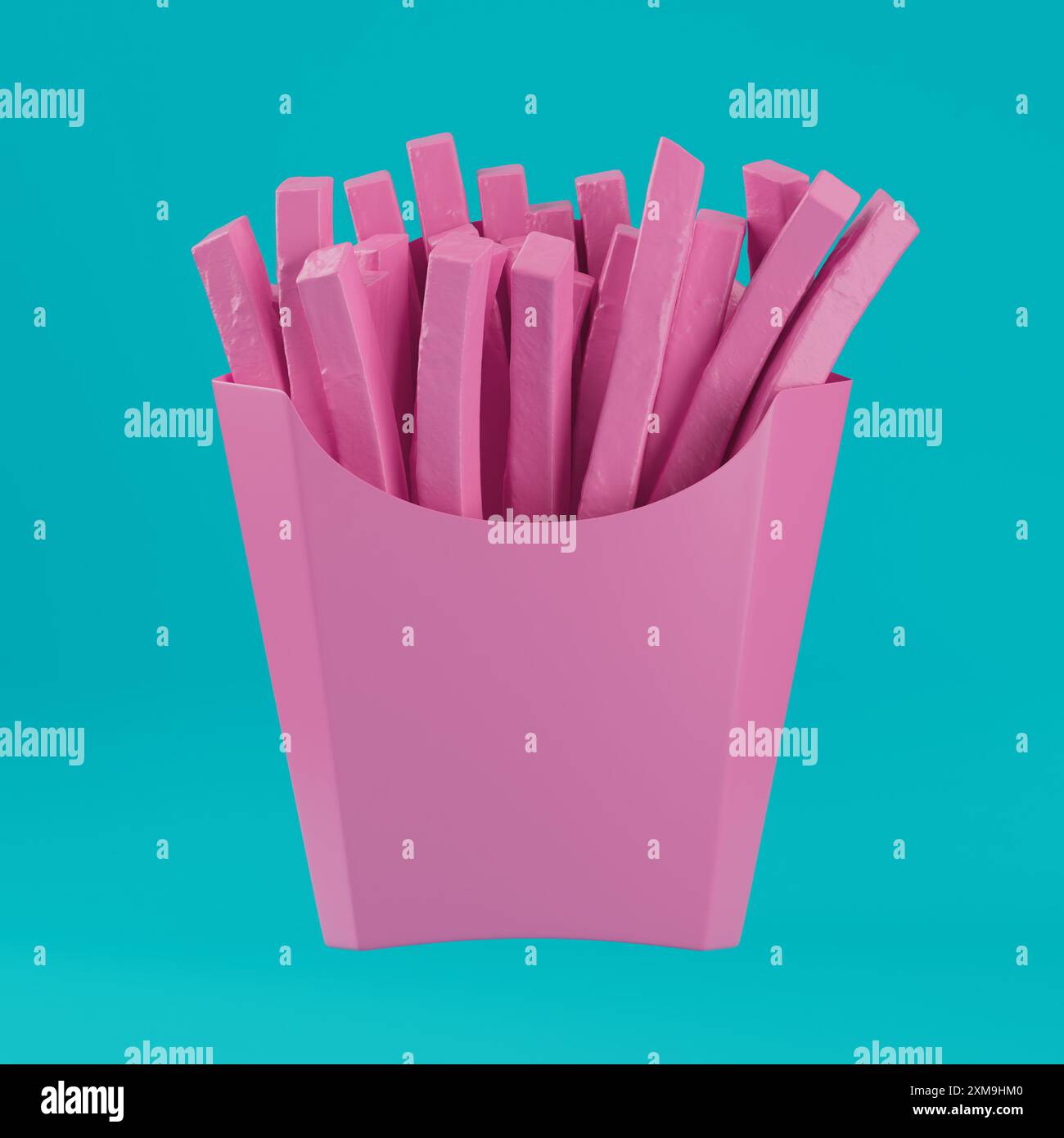 Pink French Fries in Blank Paper Bucket in Duotone Style on a blue ...
