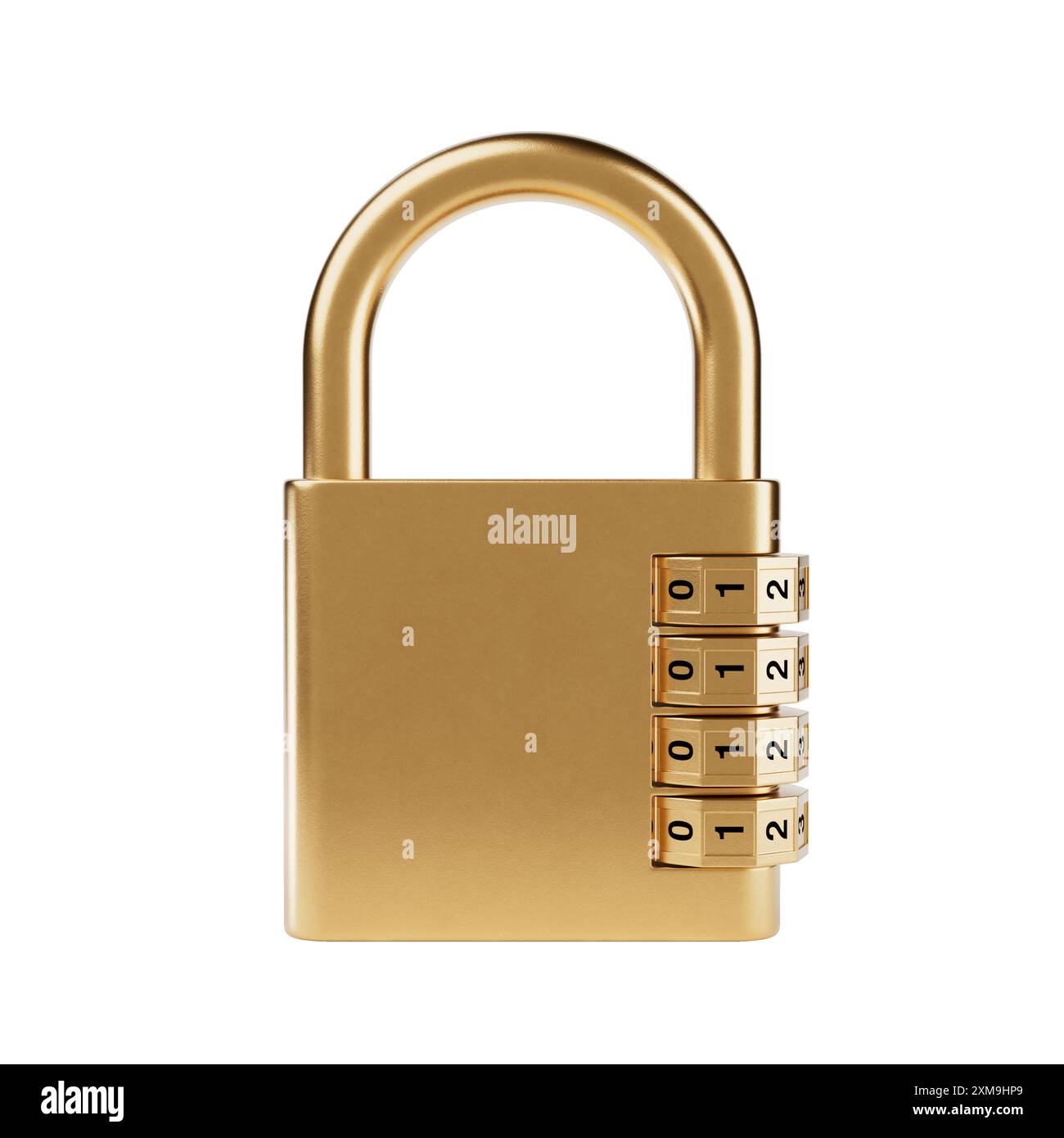 Locked Golden Combination Padlock Closeup on a white background. 3d ...