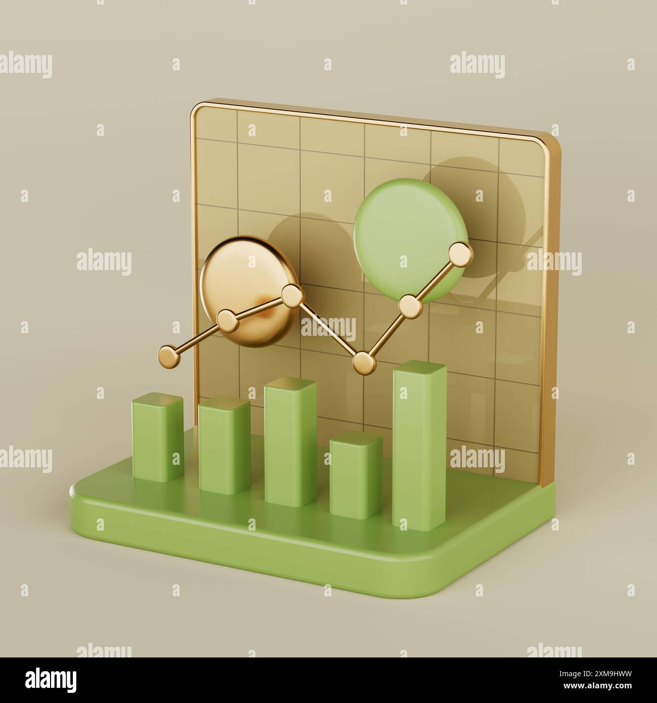Golden Bars Chart Graph Diagram Statistical Business Infographic on a yellow background. 3d ...