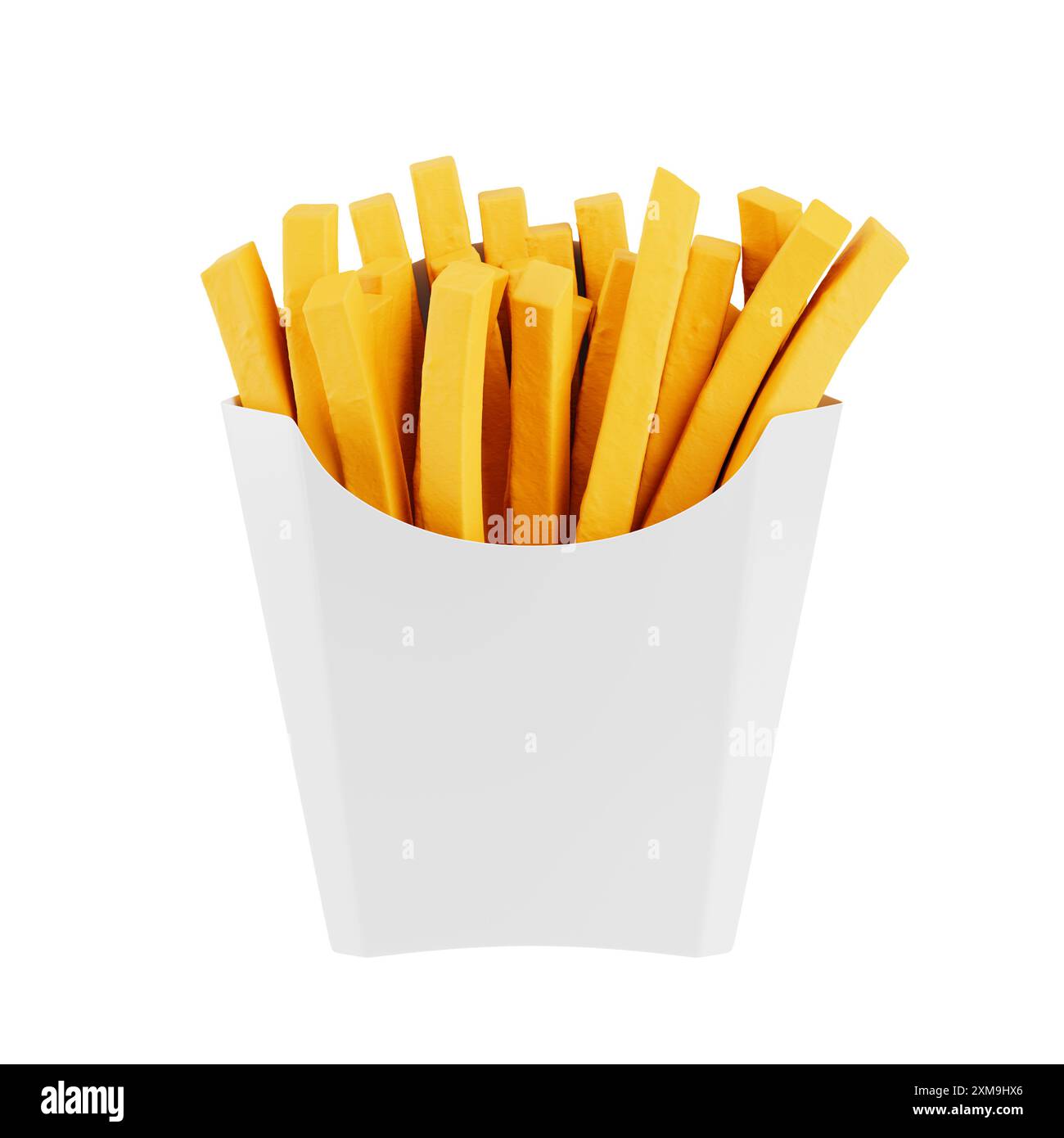 French Fries in White Blank Paper Bucket on a white background. 3d ...