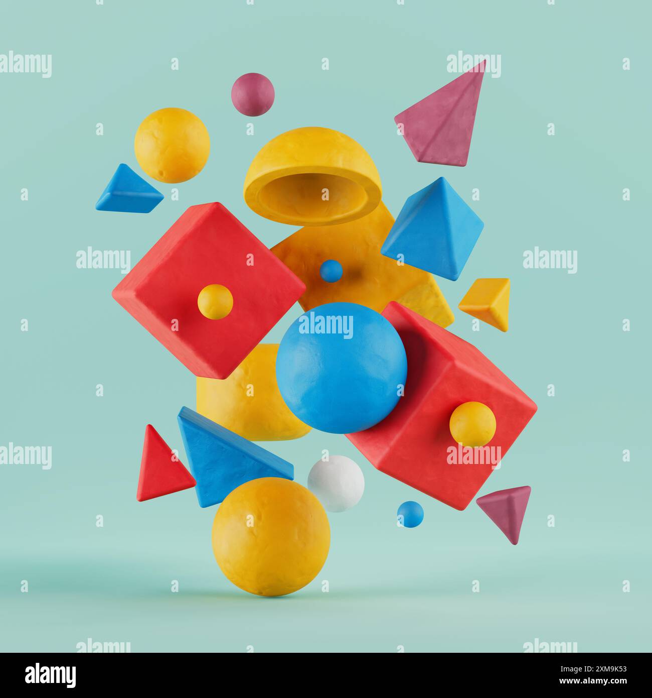 Minimalism Plasticine Clay Geometric Shapes Composition on a green ...