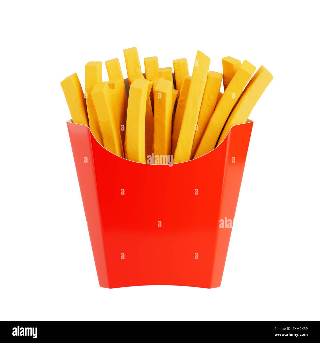 French Fries in Red Paper Bucket on a white background. 3d Rendering ...