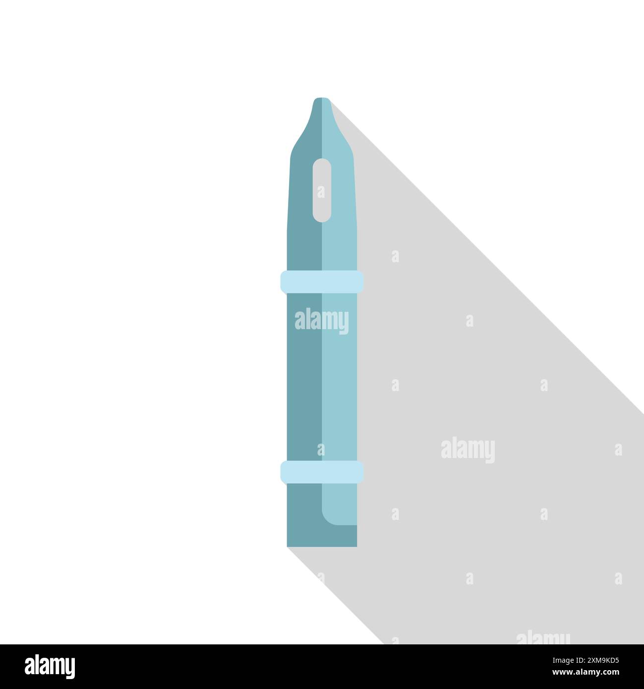 Blue fountain pen casting long shadow on white background, simple ...