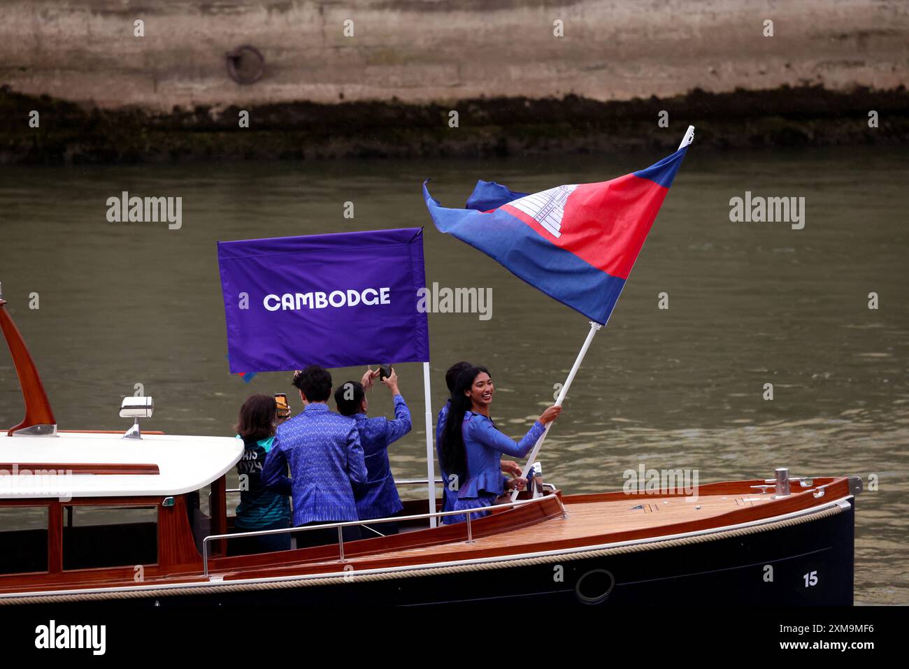 Paris, France. 26th July, 2024. Olympic Opening Ceremonies. The Cambodian Olympic team passes ...