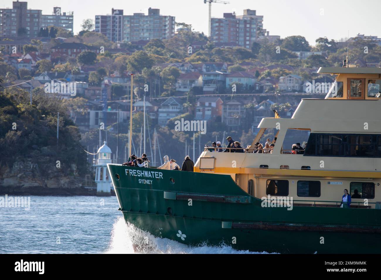 Sydney ferry the MV Freshwater on Sydney harbour with passengers at the ...