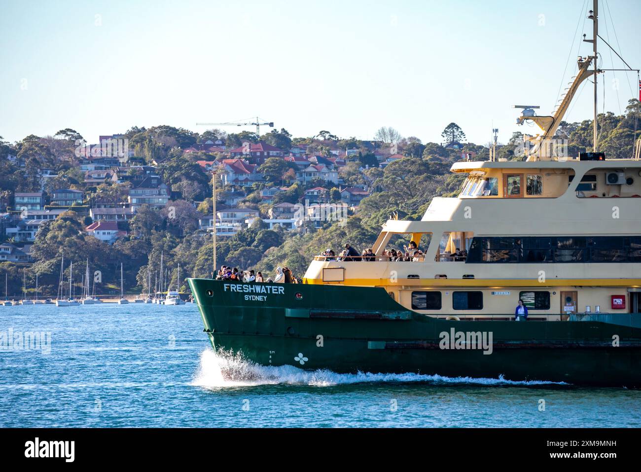 Sydney ferry the MV Freshwater on Sydney harbour with passengers at the ...