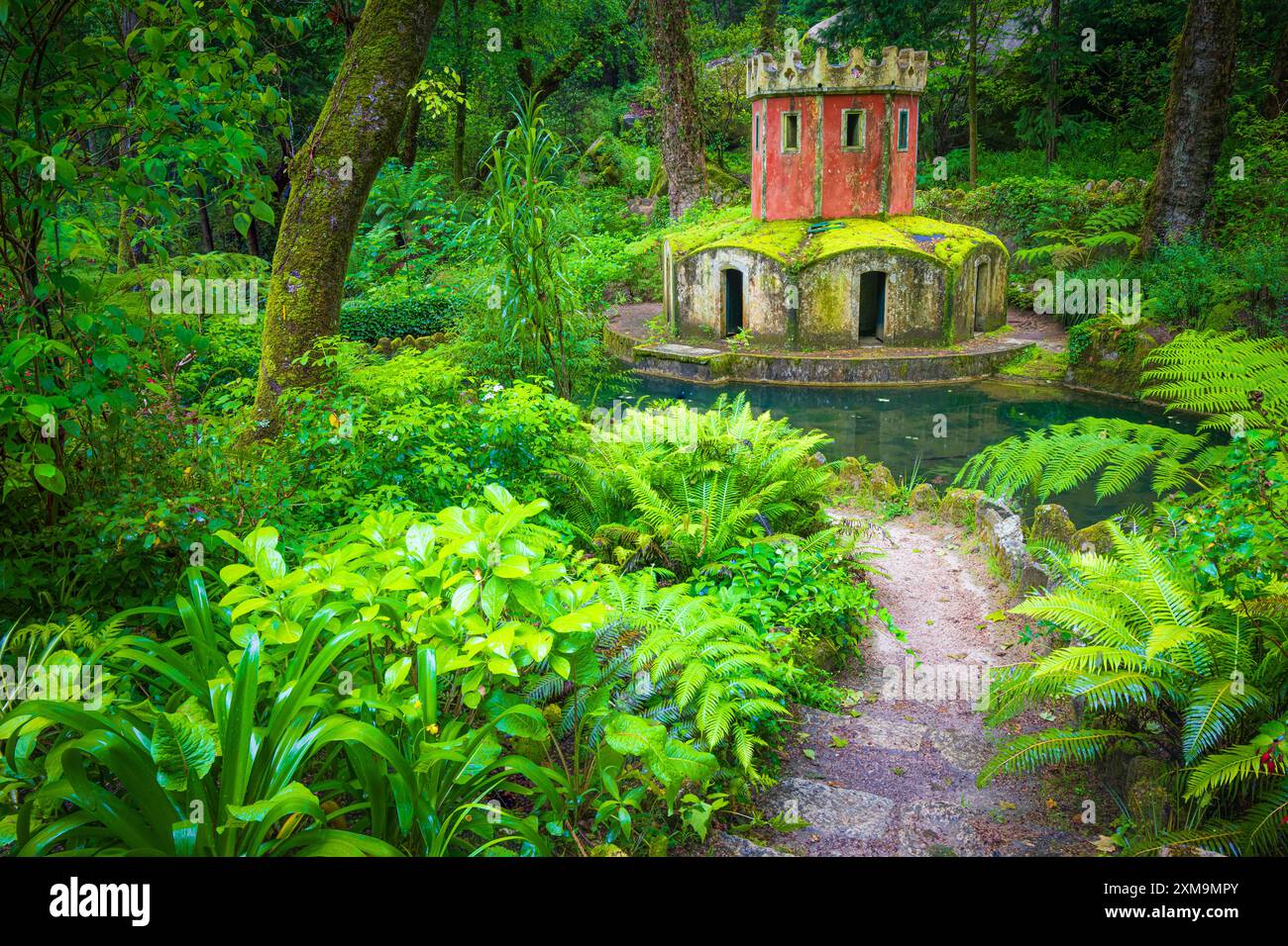 Duck house in Pena Palace Park.The Pena Park is a vast forested area ...