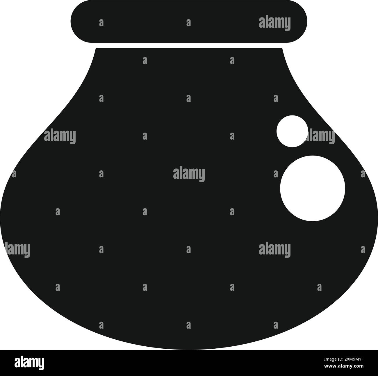 Black and white silhouette icon of a magic potion bubbling in a round ...