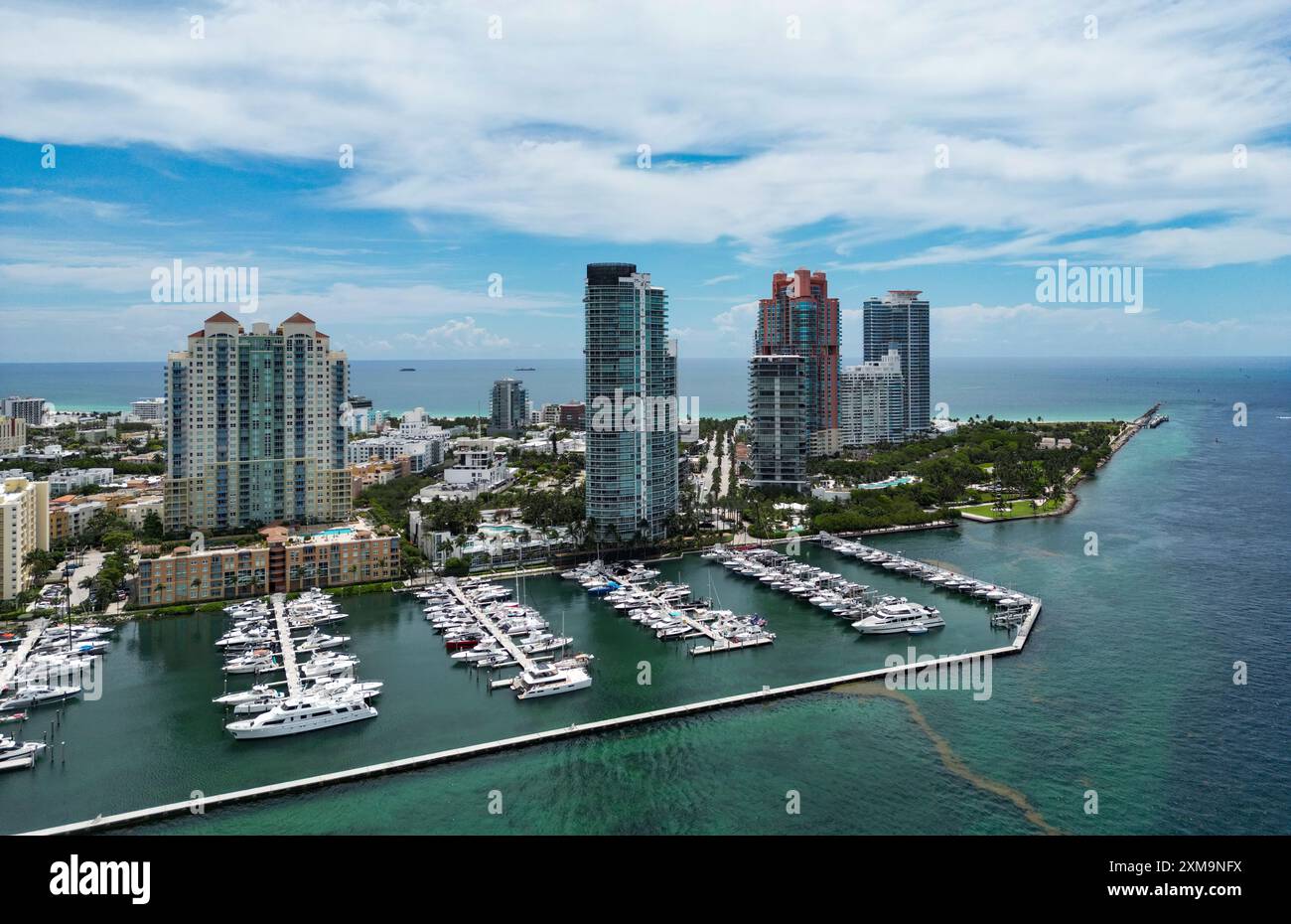 Miami Beach scene from drone, Florida, USA. Miami seaside. Aerial view ...