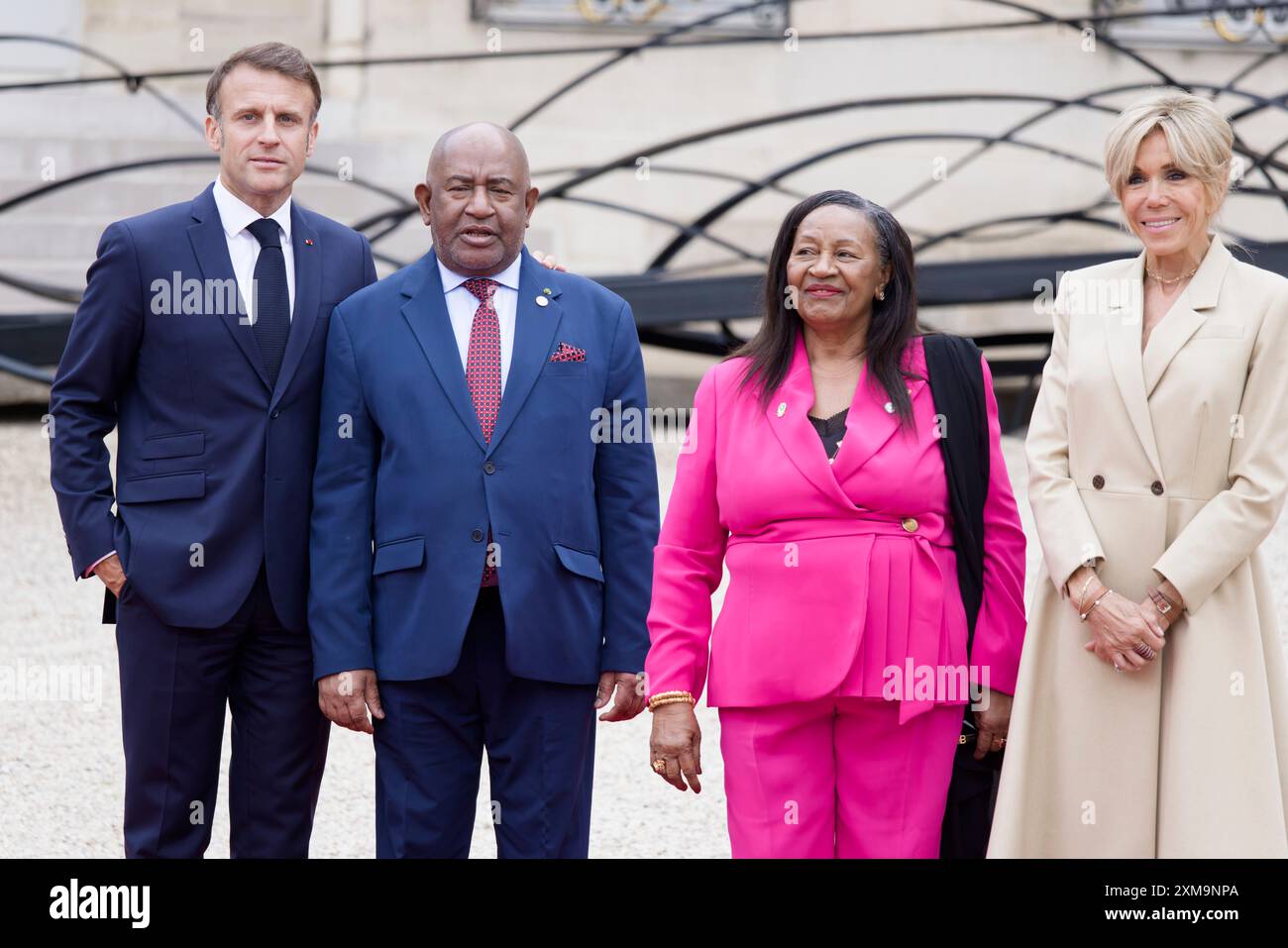 Paris, France. 26th July, 2024. French President Emmanuel Macron and his wife Brigitte Macron ...