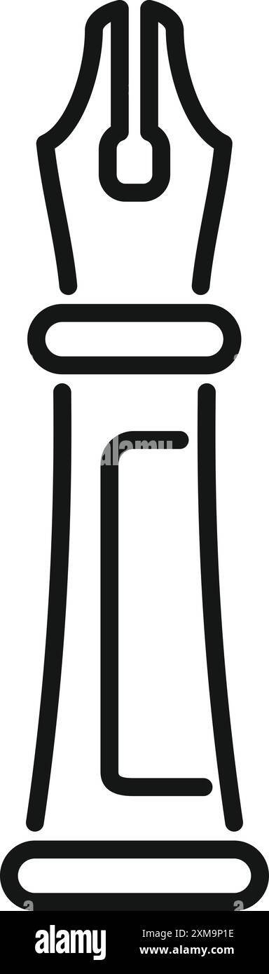 Line art icon of a fountain pen nib forming the shape of a rook chess ...