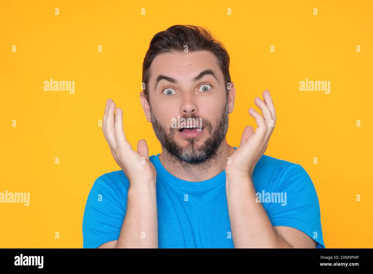 Portrait of shocked amazed excited scared man. Handsome middle age ...