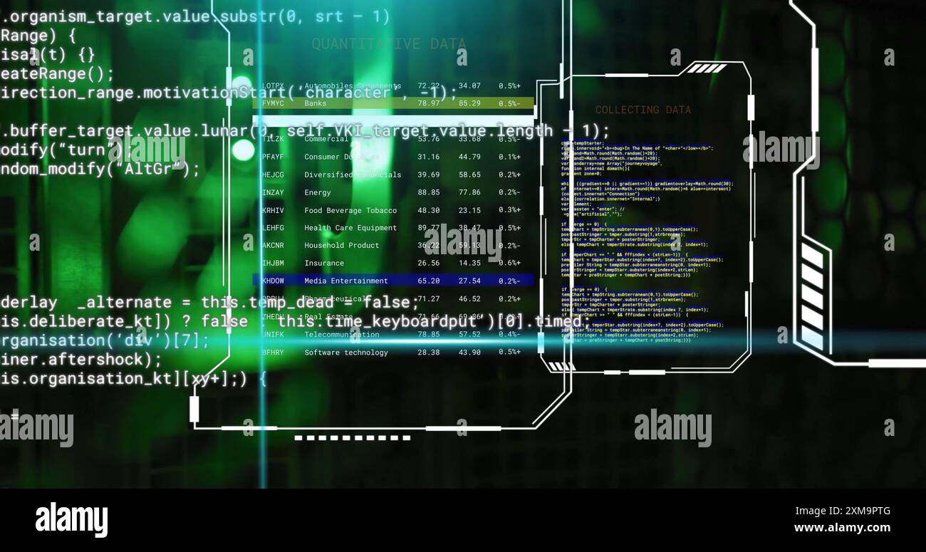 Collecting data text image over green digital code and interface ...