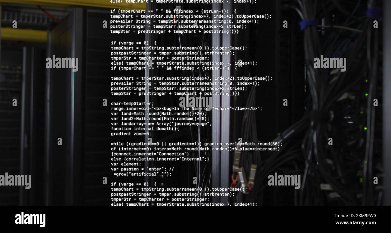 Computer code image over server racks in data center Stock Photo - Alamy