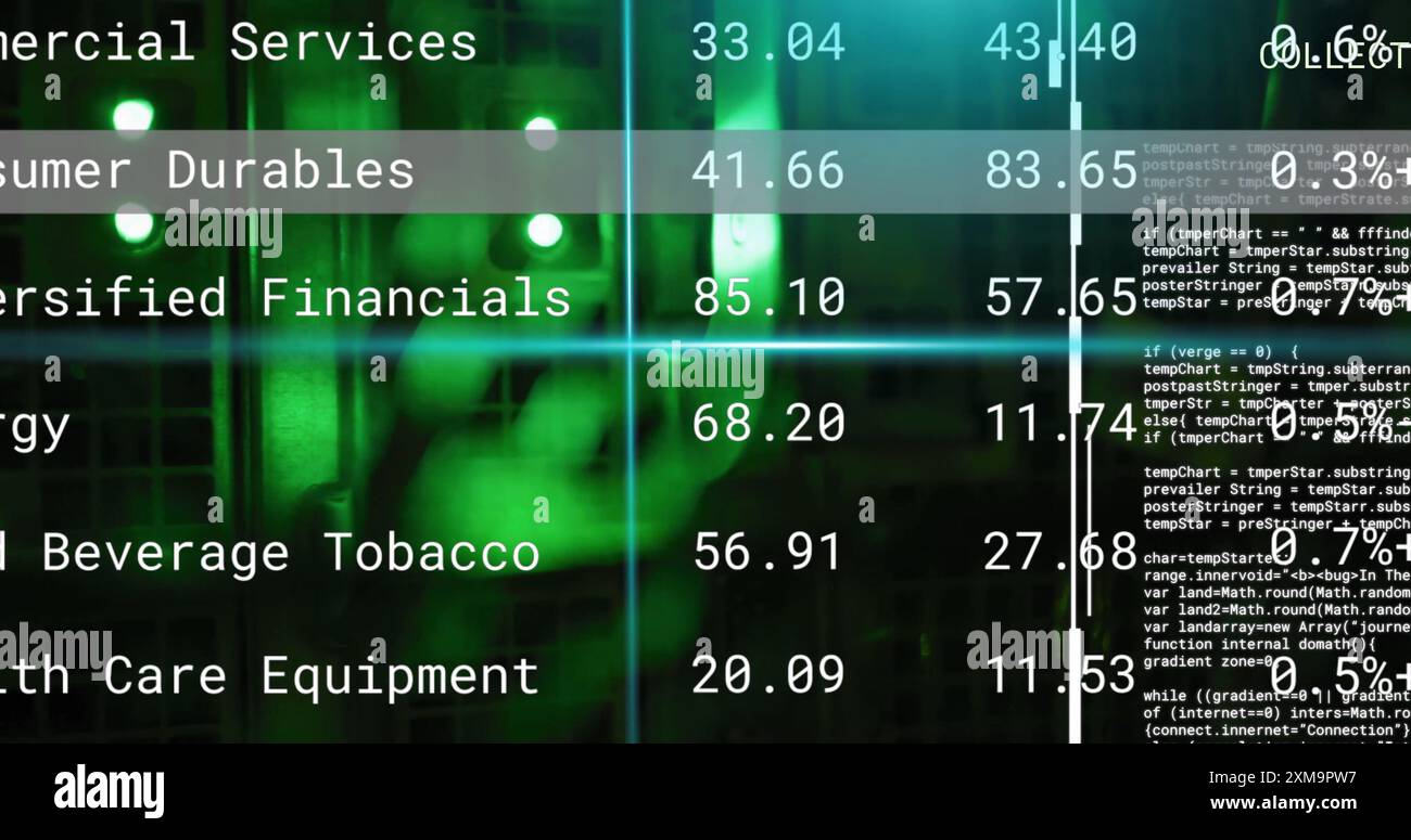 Collecting data text image over green digital code and interface ...