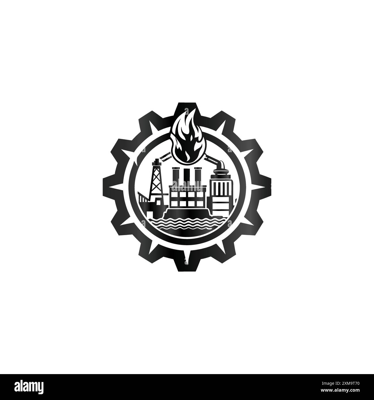 Industrial icon. Vector illustration of a gear wheel with factory logo ...