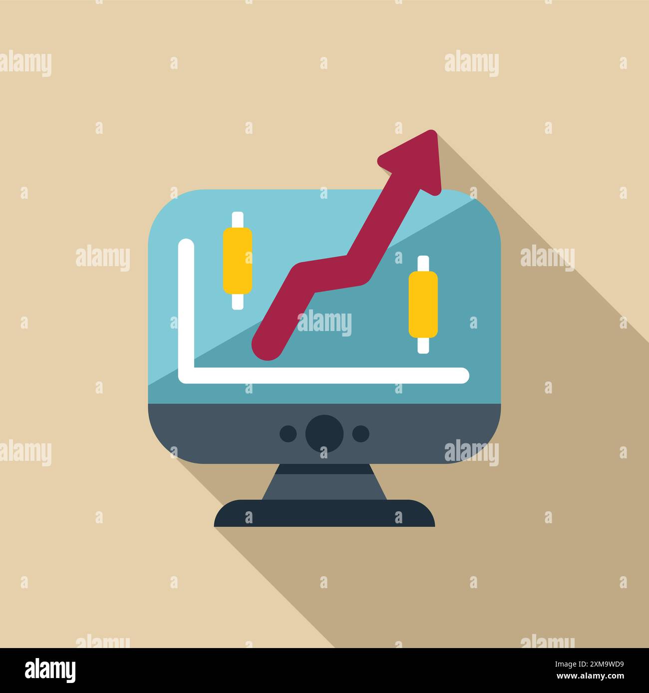 Desktop computer is displaying a growing trend chart, suggesting ...