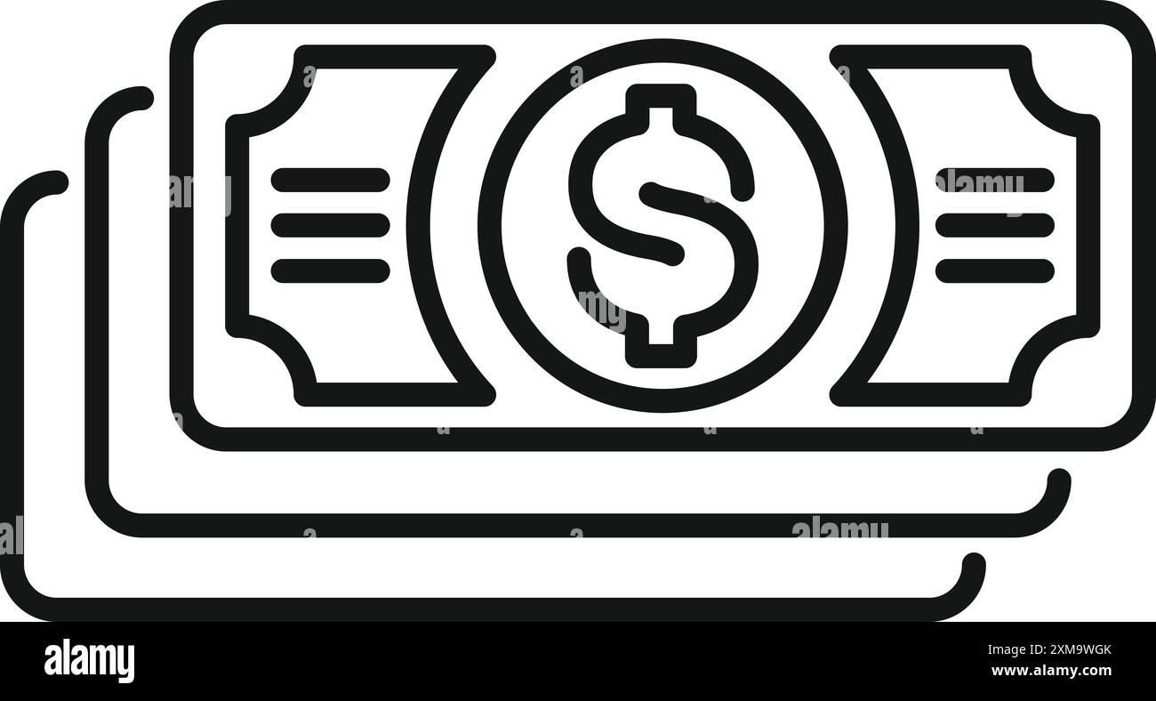 Simple line art illustration showing a stack of dollar bills ...