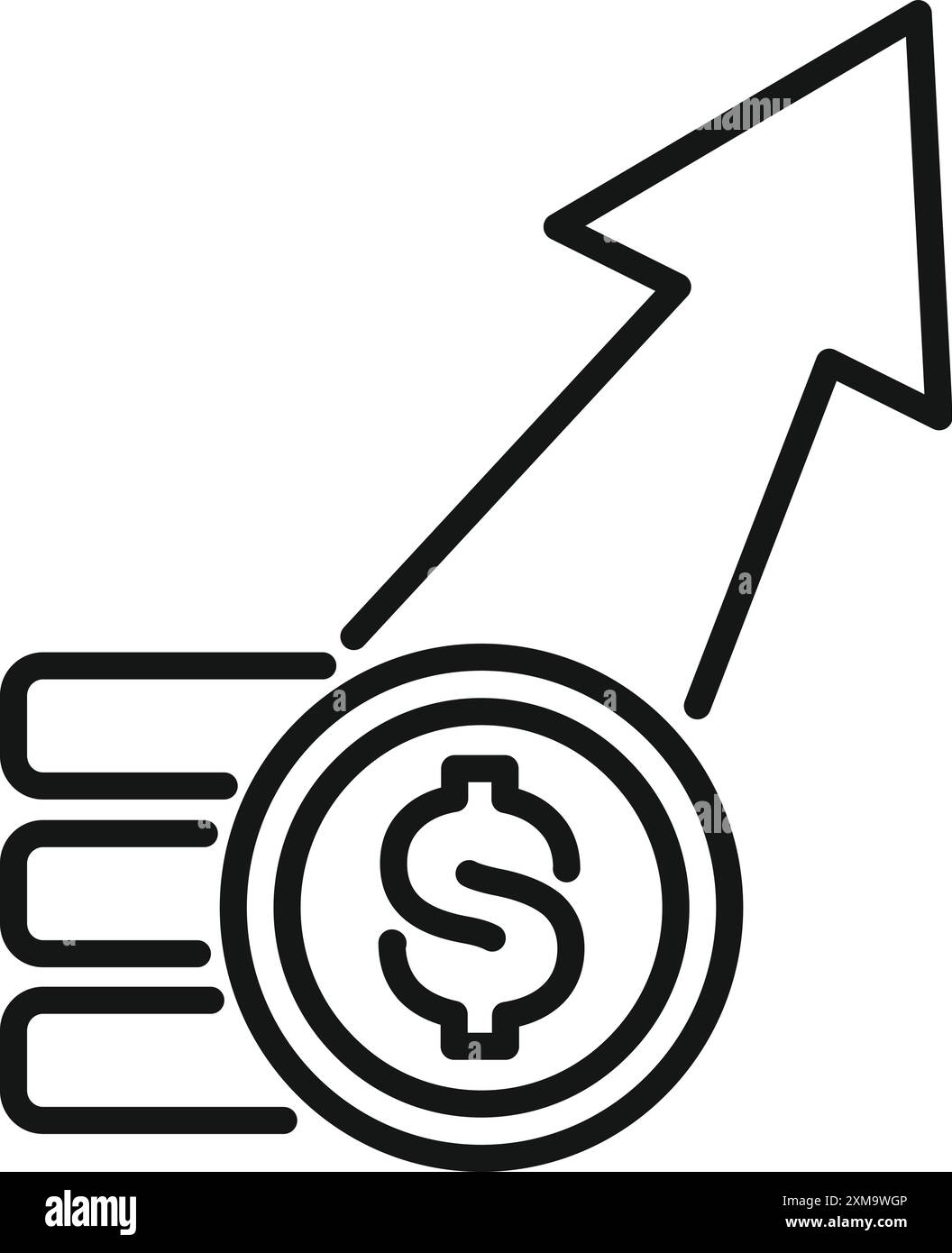 Line art of a stack of coins with an upward arrow showing increasing ...