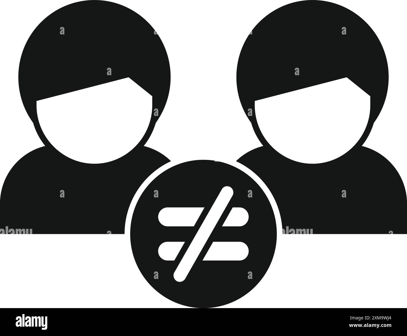 Two businessmen separated by inequality symbol showing concept of ...