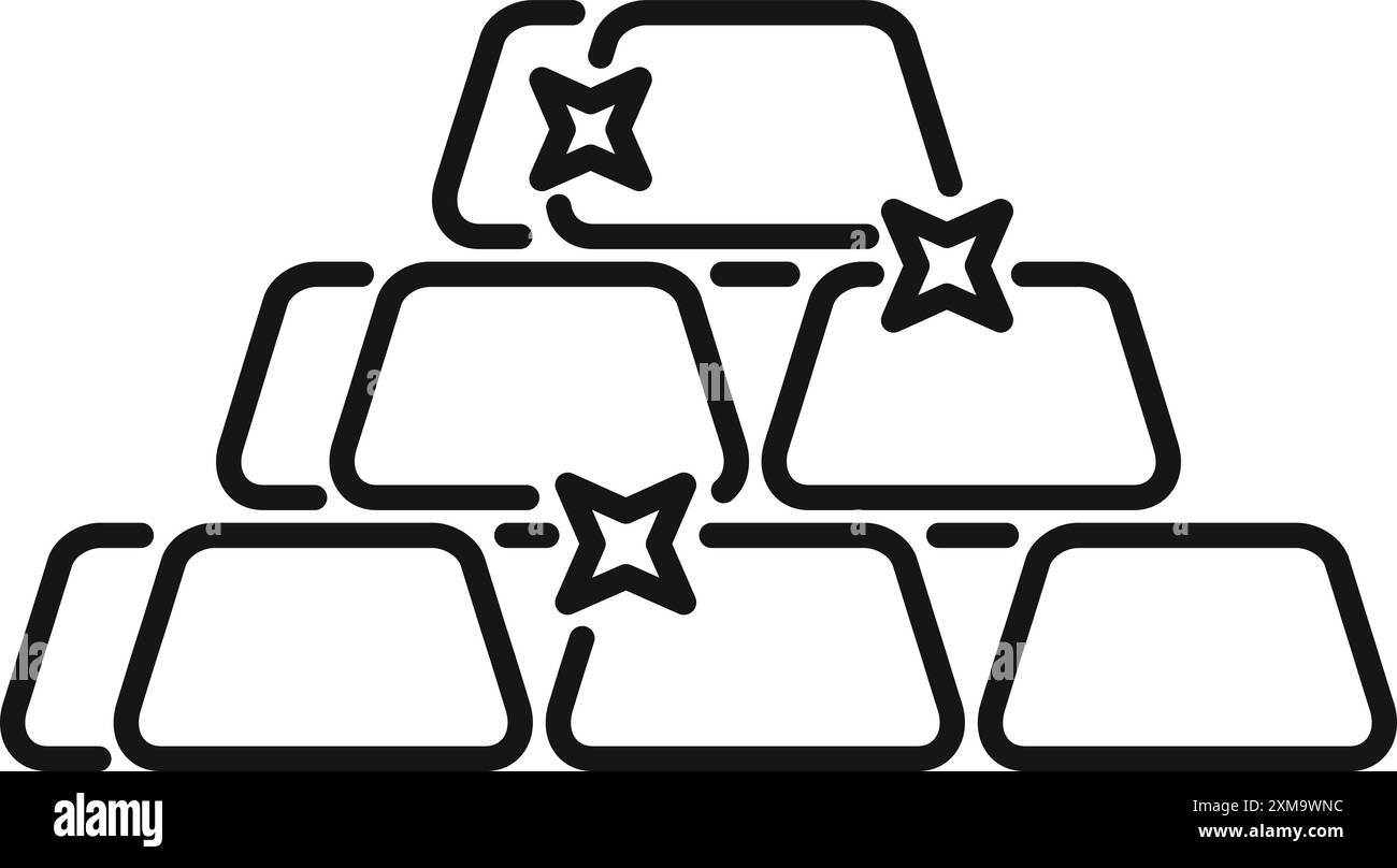 Line art illustration of gold bars stacking up with shining stars ...
