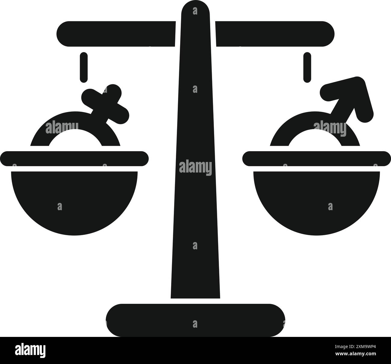 Balance scale measuring gender equality with male and female symbols ...