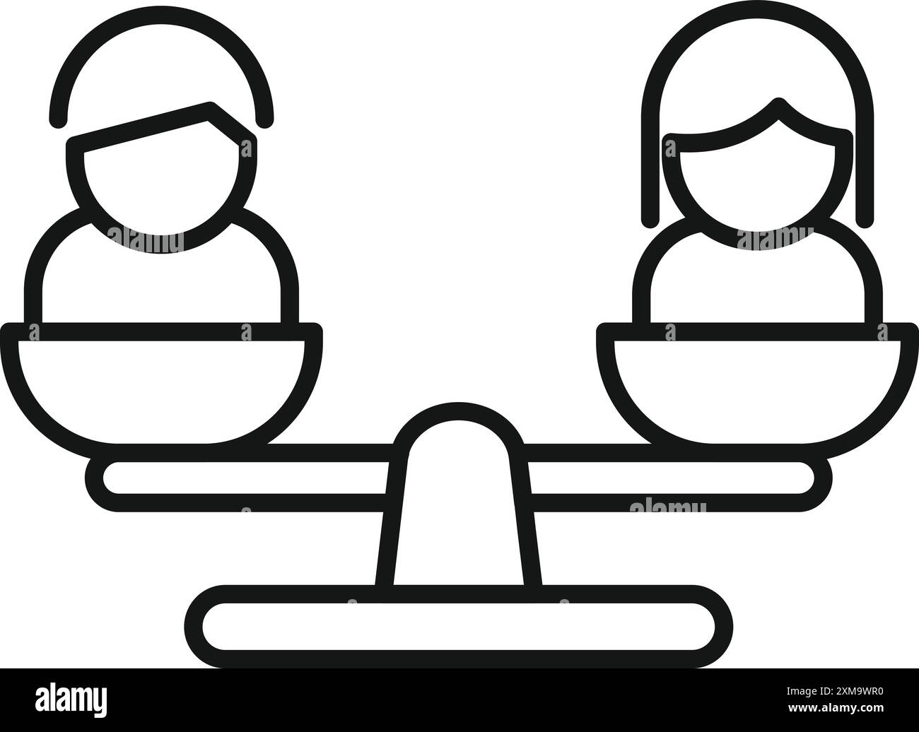 Line drawing of a man and a woman balancing on a scale, representing ...