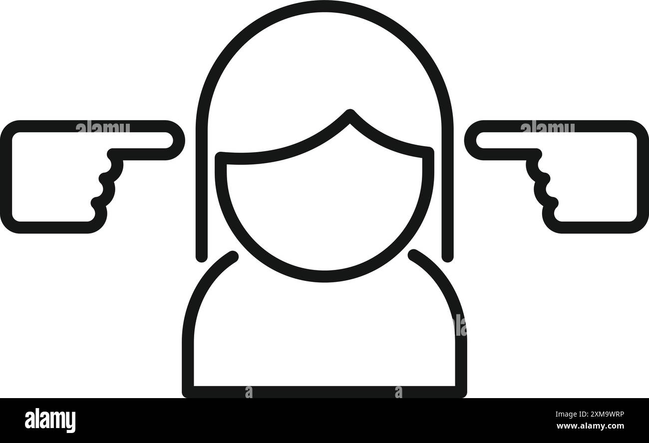 Line drawing of a woman being publicly shamed as people point fingers ...