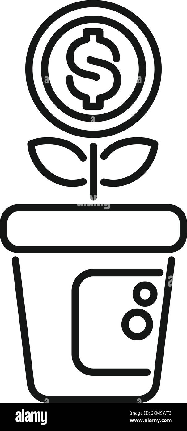 Line art icon of a money tree growing from a bank safe deposit box ...