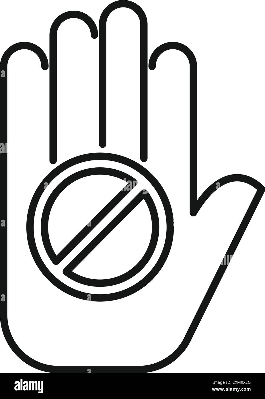 Line drawing of an open hand showing a stop sign forbidding access ...