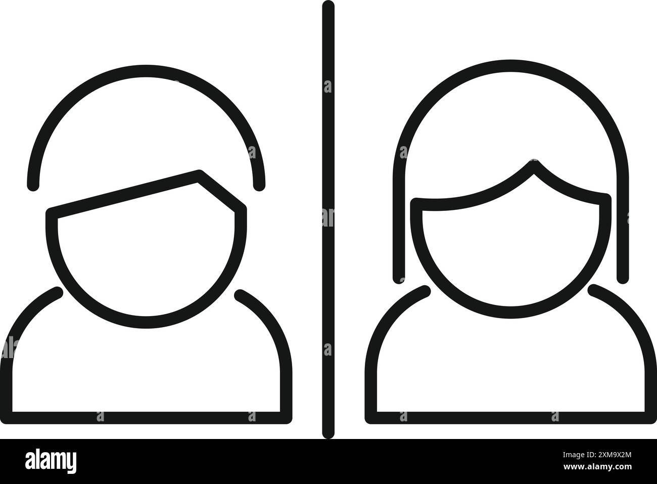 Line drawing of a man and a woman wearing protective masks and standing ...