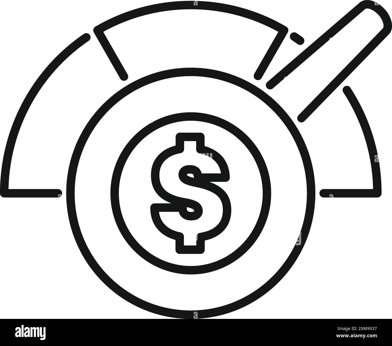 Magnifying glass is focusing on a dollar sign, indicating the ...