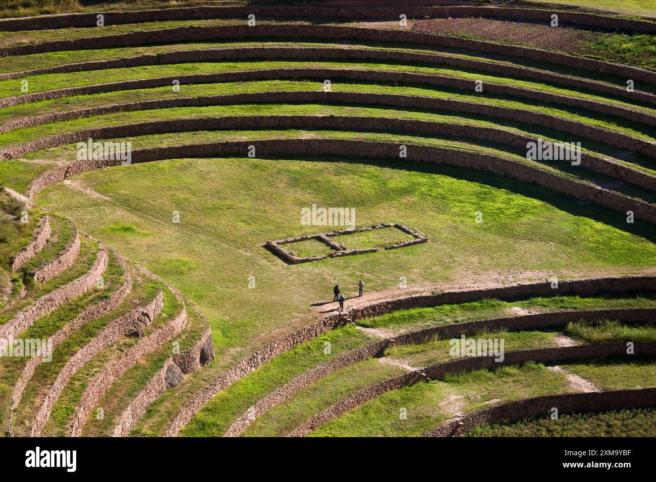 Inca terracing at Moray near Urubamba in Peru, South America. These ...