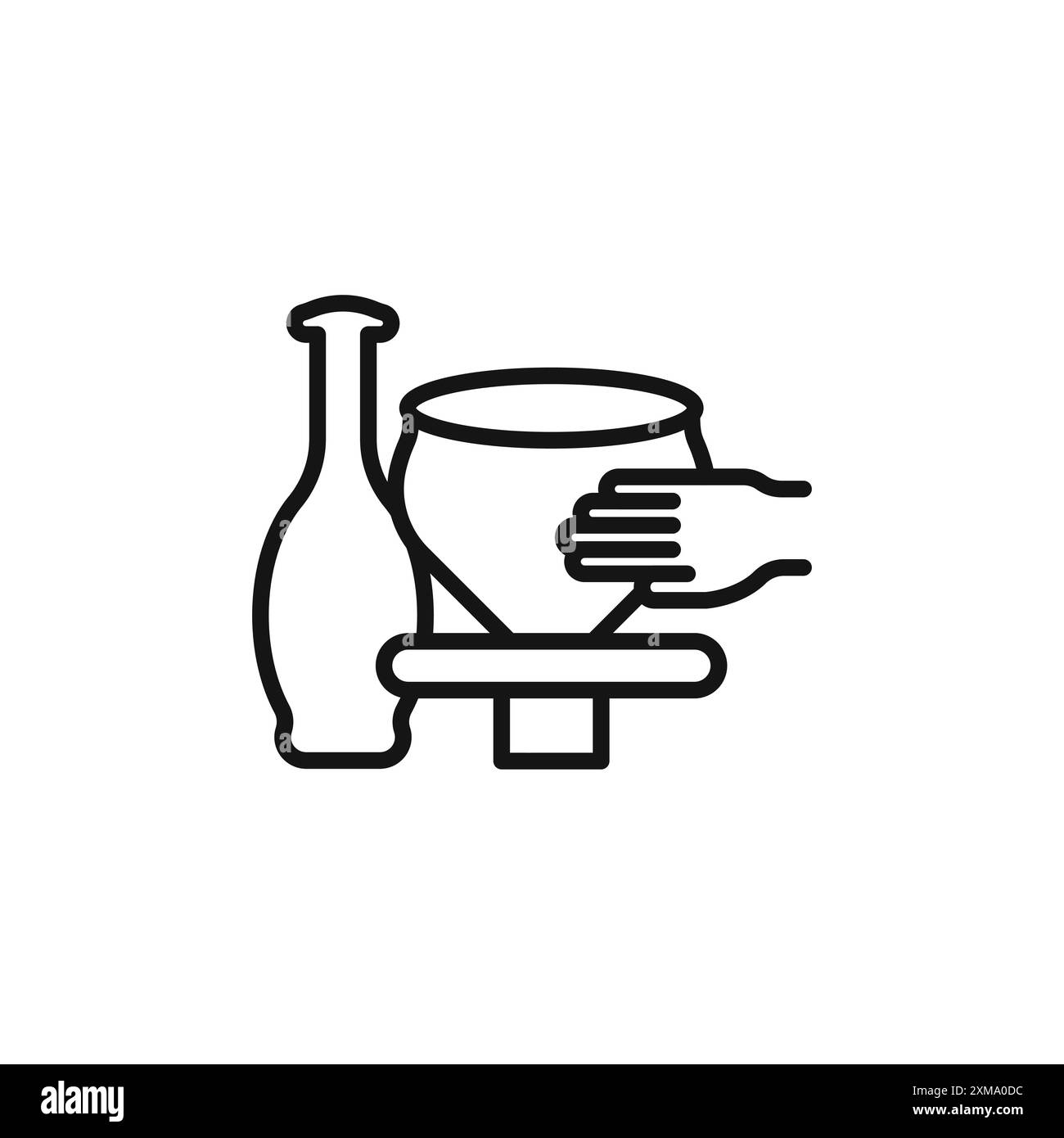 Handmade pottery icon outline collection or set in black and white ...