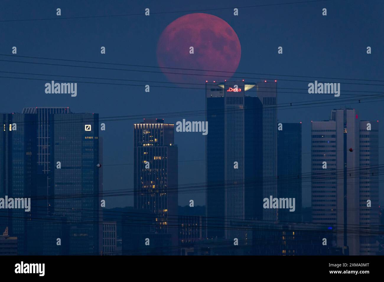 The red full moon passes over Frankfurt's banking skyline. Because of ...