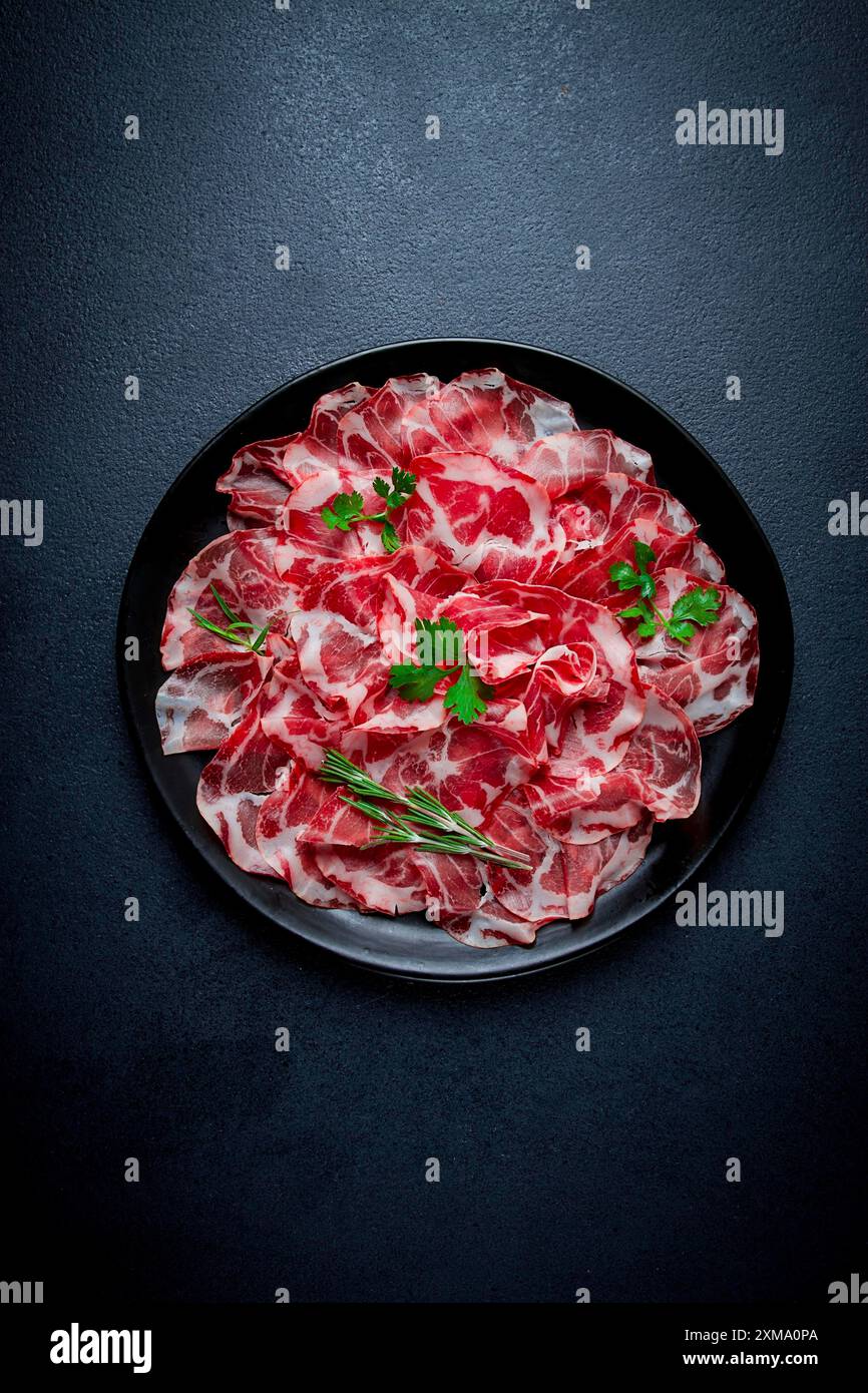 Sliced cured ham, prosciutto, italian dish, delicacy, parma ham, top ...