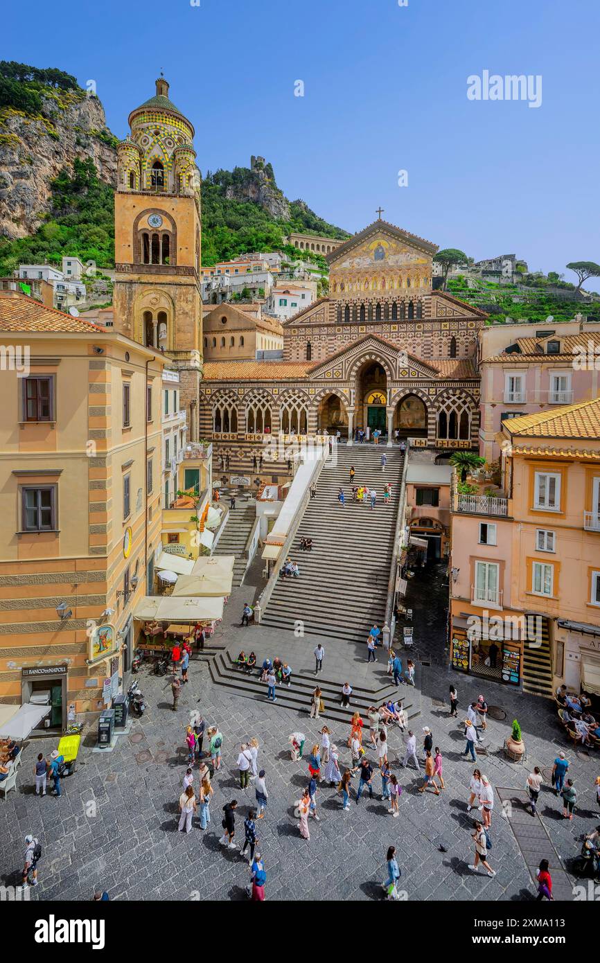 Cathedral square with cathedral in the historic centre, Amalfi, Amalfi ...