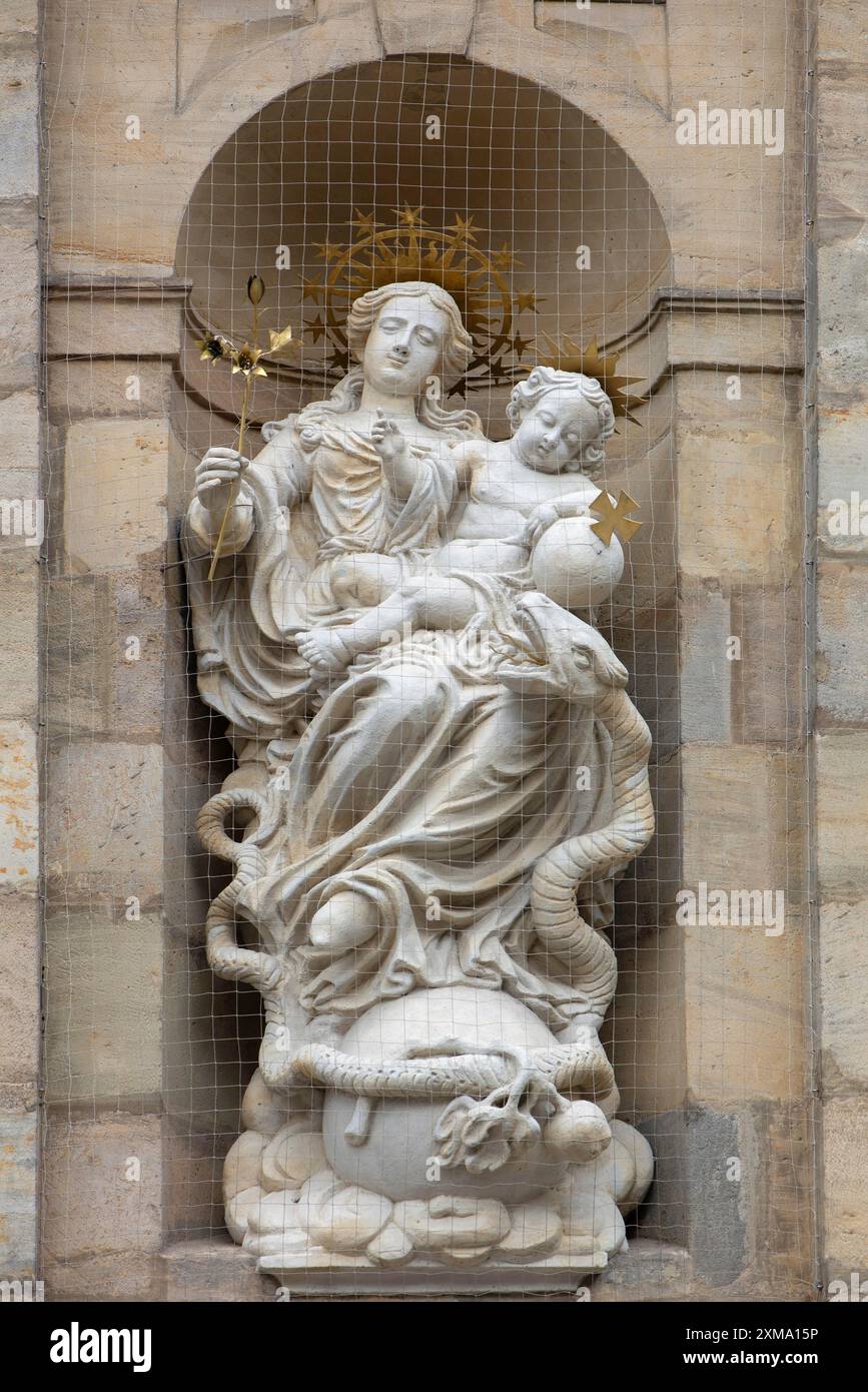 Statue of Maria immaculata, in a niche of St Martin's Church, Bamberg ...