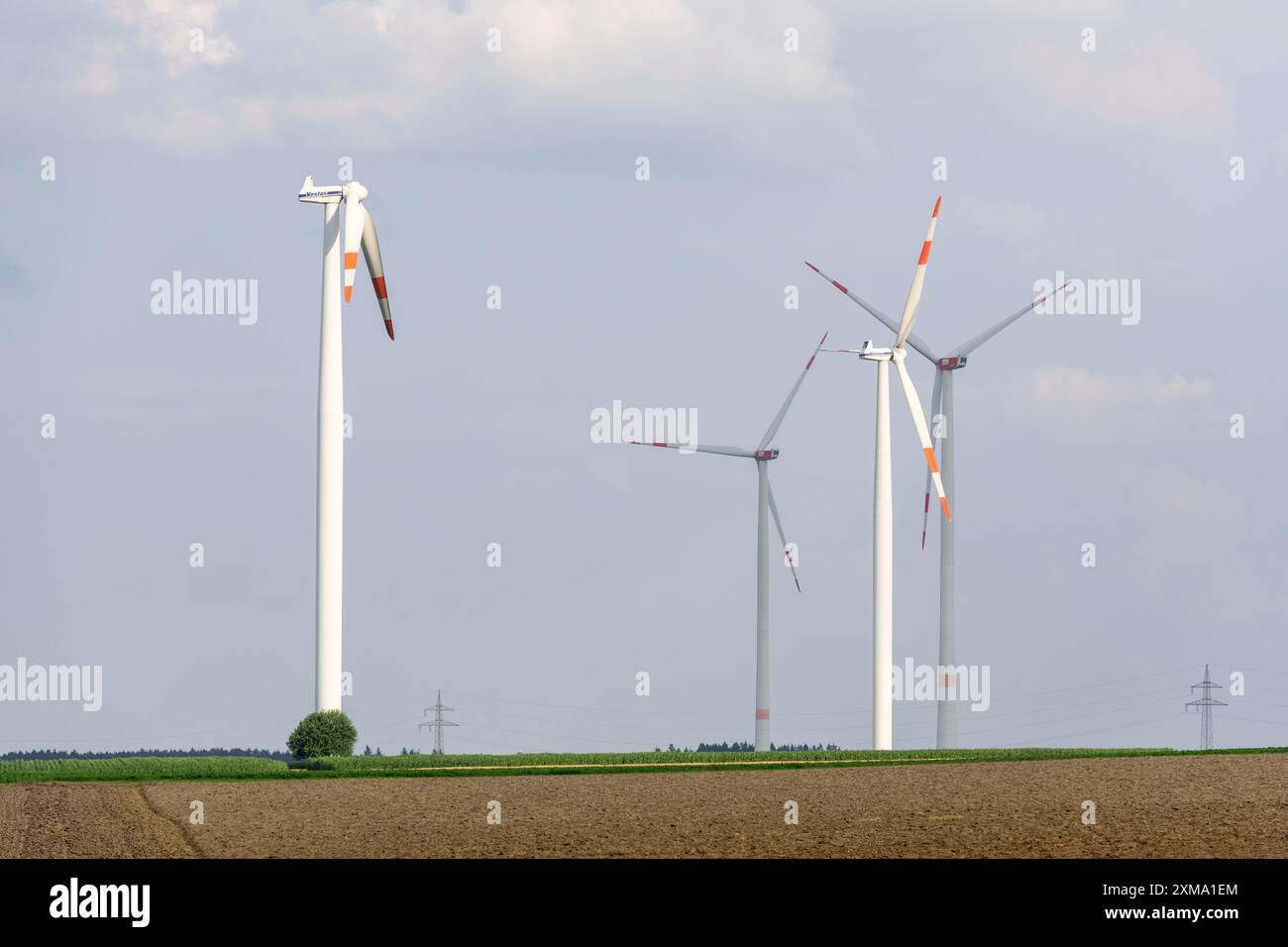 Defective wind turbine with a broken rotor blade, wind turbine in a ...