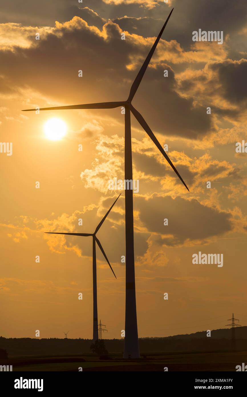 Wind farm, wind turbine, wind turbines, in front of sunset, storm ...