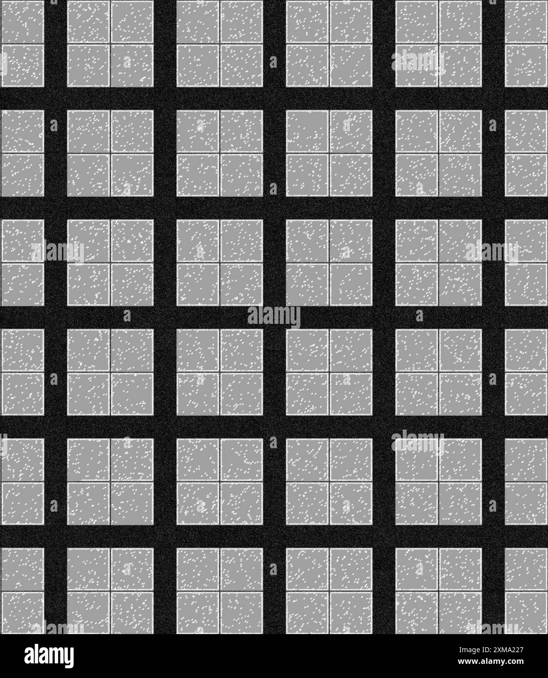 A perspective view of a grid pattern composed of gray textured tiles ...