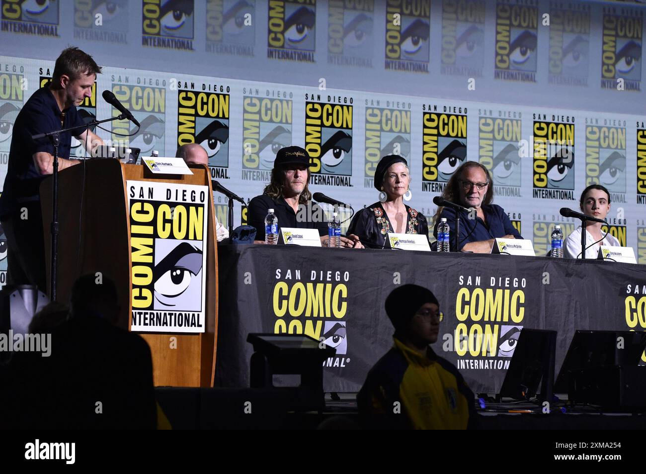 Chris Hardwick, from left, David Zabel, Norman Reedus, Melissa McBride ...