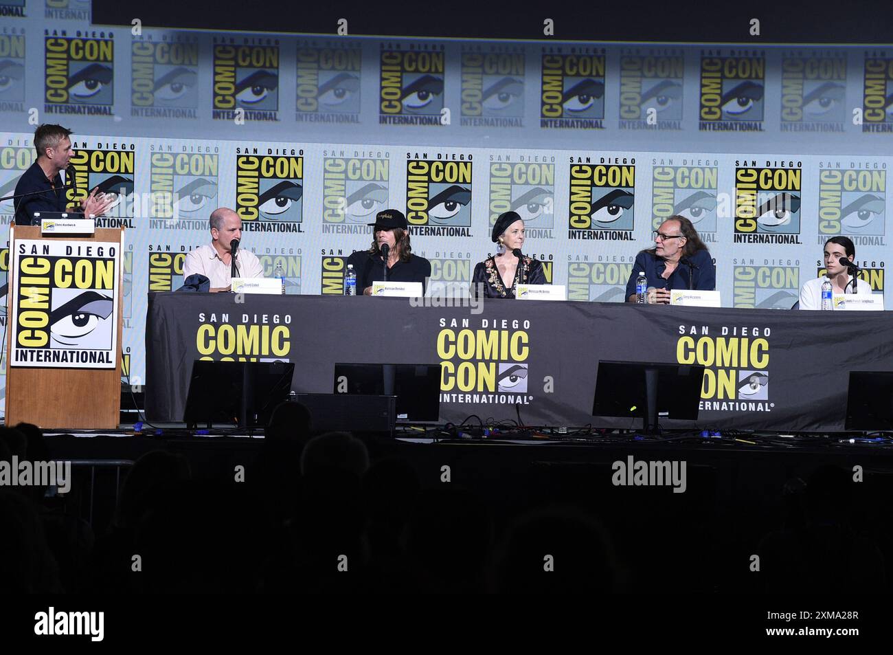 Chris Hardwick, from left, David Zabel, Norman Reedus, Melissa McBride ...