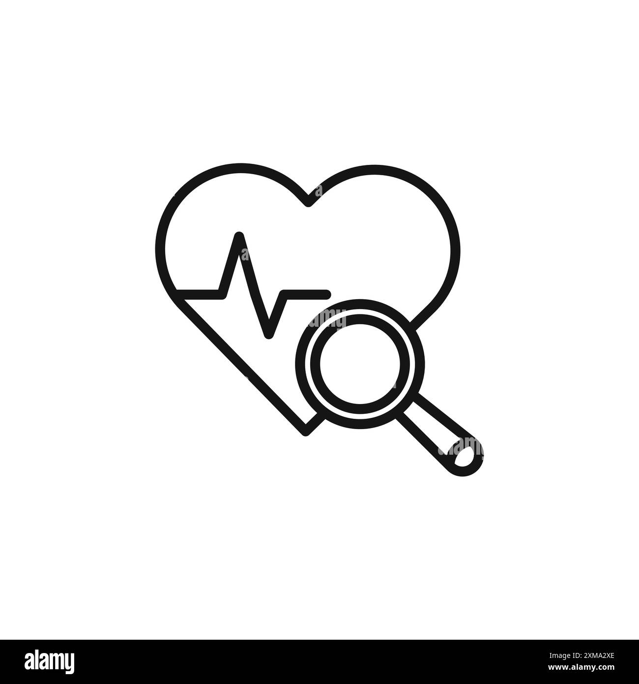 pulse heart check up icon outline collection or set in black and white ...